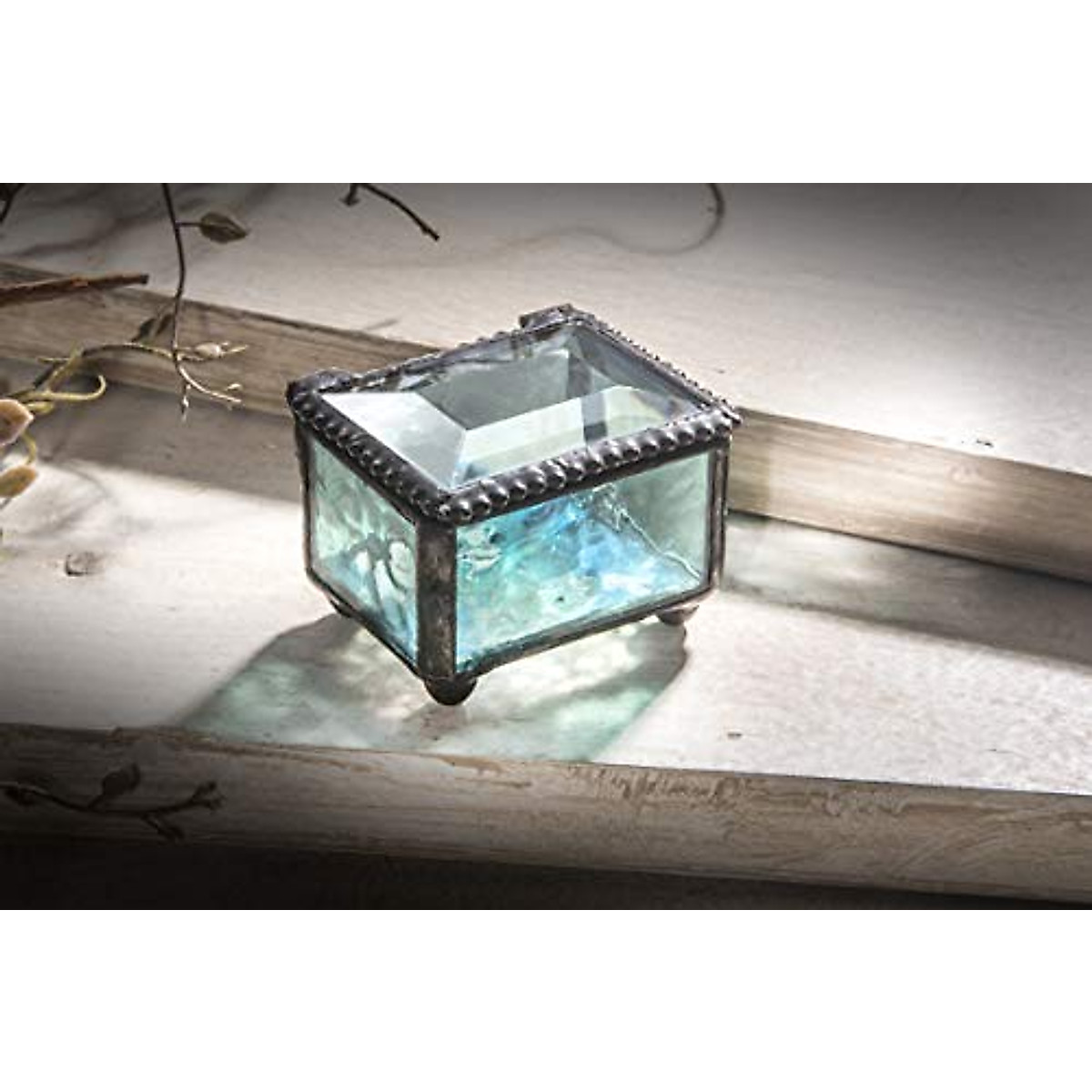 Ring Box Small Glass Jewelry Wedding Engagement Ring Dish Display Keepsake Trinket Case Gift Windsor Blue (Turquoise) Stained Glass J Devlin Box 325-3