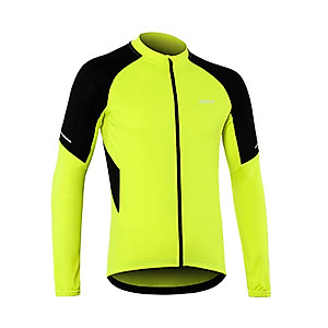 BERGRISAR Cycling Jersey Mens Long Sleeves Mountain Bike Shirts with Zipper Pockets Yellow Size Medium