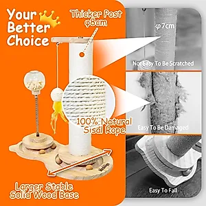 MASHOOPS Cats Scratching Post Cat Scratcher with Treat Dispenser Toy, 4-in-1 Scratching Posts for Indoor Cats with Wooden Ball Track, Interactive Cat Toys