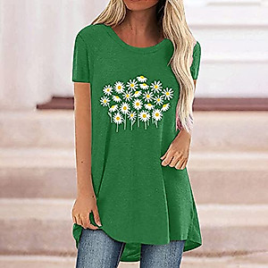 Womens 2023 Summer Fashion Tops Dressy Casual Crewneck Sweatshirt Striped Clothes Short Sleeve Loose Pullover Shirts Flannel Shirts for Women Pink and White