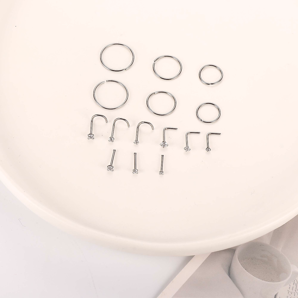 Magitaco 15Pcs 20G Surgical Steel Nose Rings Hoop Nose Ring Studs L Shape Screw Nose Studs Nose Piercing Nose Pins Nose Rings for Women Men