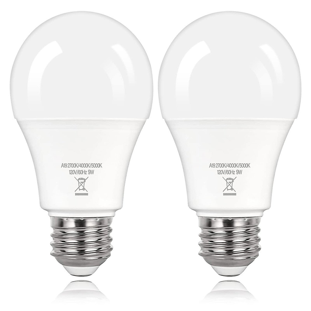 PARTPHONER A19 LED Light Bulbs, 60W Equivalent Efficient 9W LED Bulb, 3 Color Light Modes Light Bulbs, 900 Lumens, CRI 85+, 25000+ Hours Lifespan, Pack of 2