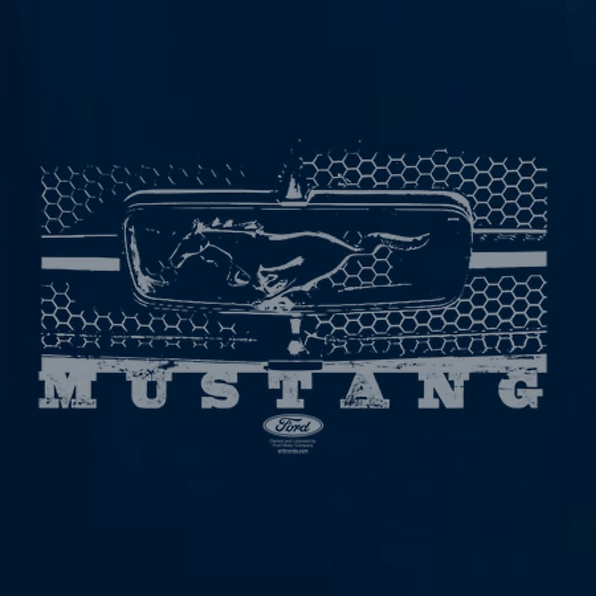 Vintage Ford Mustang Silver Honeycomb Grill Distressed Cars and Trucks Mens Long Sleeve Shirt, Navy, Large