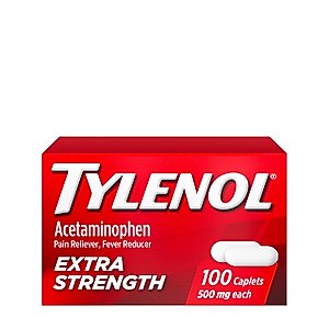 Tylenol Extra Strength 500 mg Acetaminophen Caplets, Pain Reliever & Fever Reducer, Acetaminophen for Minor Arthritis Pain, Headache, Backache & Toothache, Value Size, 100 Ct