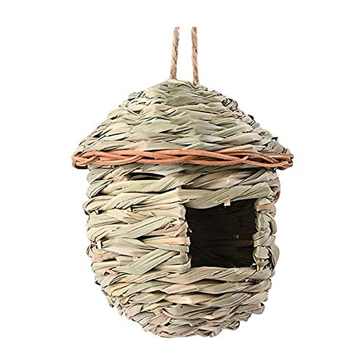 OPTIMISTIC Straw Bird Nest Cage House Hatching Breeding Cave for Small Parrot, Canary Cockatiel or Other Birds Hut Hand Woven Hanging Birdhouse Hideaway for Finch & Canary