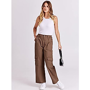 ANRABESS Women's Cargo Pants High Waisted Baggy Multiple Pockets Casual Work Pants Trendy Fashion Relaxed Fit Trousers Y2k for Teen Girls 1017shenka-S Brown