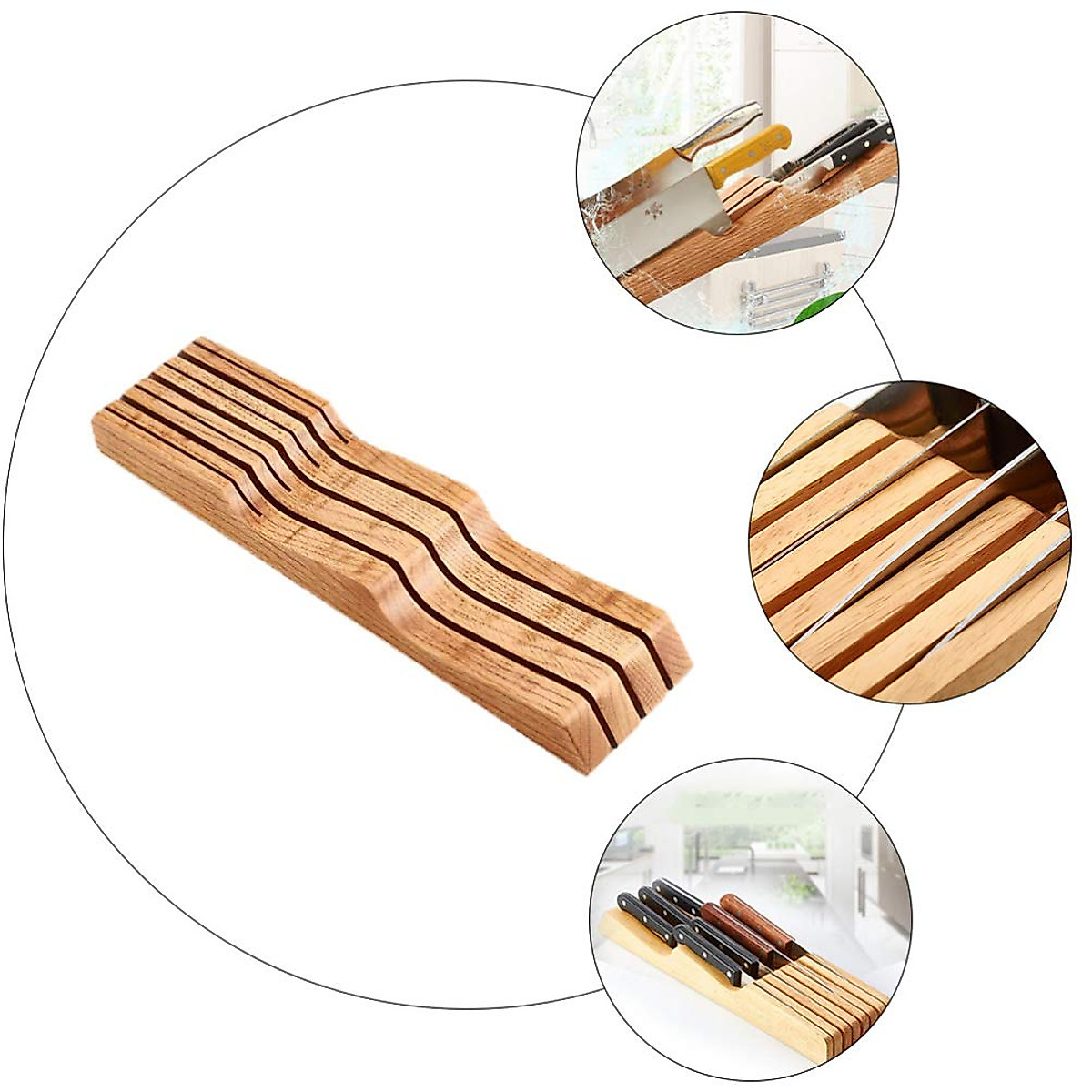 Hemoton Kitchen Knife Block Wood Drawer Knife Organizer Bamboo in Drawer Knife Holder Tray Knives Storage Rack Chopping Knife Stand for Home