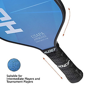 HUDEF HB 2.0 Purple+ Blue Pickleball Paddles, Lightweight Graphite Carbon Fiber Face Racquet Rackets Elongated Racket,Honeycomb Core,Cushion Comfort Grip USAPA Approved