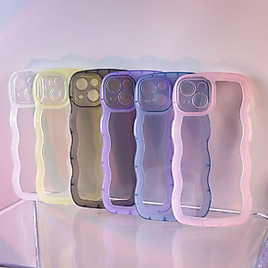 Eiyikof Compatible with iPhone 12 Mini Clear Case,Cute Solid Color Curly Wave Frame Transparent Soft Silicone Anti-Scratch Shockproof Protective Slim Case for Women Girls-Blue