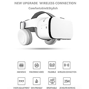 3D VR Headset Virtual Reality VR for Phone, Wireless Bluetooth VR Headset Helmet Stereo 110°FOV,Compatible for Android iOS iPhone 12 11 Pro Max Mini X R S 8 7 Samsung 4.7-6.2" Cellphone