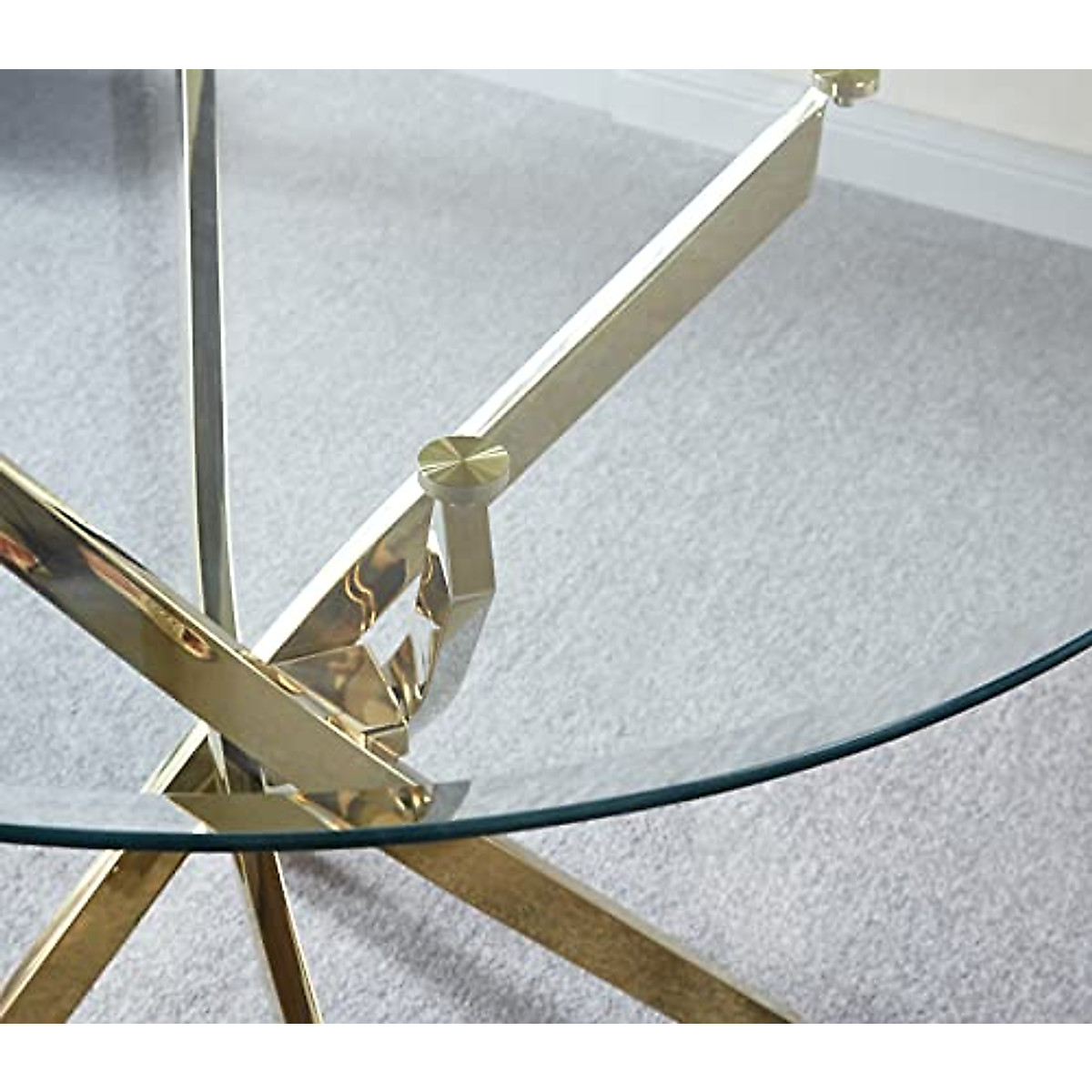 Binrrio 39" Round Dining Table, Modern Clear Beveled Edges Glass Top for 4 with Adjustable Stainless Steel Legs for Home Office Kitchen Dining Room (Gold)
