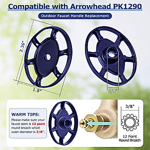 Dreyoo 2 Pack Outdoor Faucet Handles, Oval Spigot Handles Compatible with Arrowhead PK1290, 12 Point Faucet Knob for Outside Hose Bibb, Garden Valves and Frost Proof Wall Hydrants (Blue)