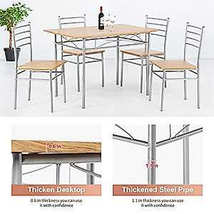 Dining Table Set Kitchen Table and Chairs for 4 Kitchen Table Dining Room Table Set Home Furniture Rectangular Modern Chairs with Metal Legs/Wood Table Top for Breakfast Nook Kitchen Dining Room