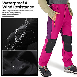 Jessie Kidden Kids Boys Girls Youth Waterproof Windproof Hiking Ski Snow Pants Elastic Waist Warm Insulated Fleece Lined Winter Pants #16010-Rose Red,4-5Years