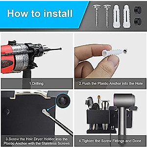 Hosoncovy Metal Hair Dryer Wall Mount Holder Hair Dryer Wall Hanger Toiletries Wall Storage Electric Shaver Wall Mount for Dyson Supersonic Hair Dryer,Universal for Hair Dryer (Black)