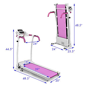 GYMAX Foldable Treadmill, Portable Treadmill with with 12 Preset Programs, LCD Monitor, Built-in Wheels & Pulse Sensor, Freestanding Easy Assembly Running Machine for Small Space Home Gym (Pink)