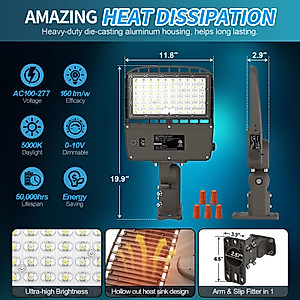 AKK LED Parking Lot light 200W 180W 150W Switchable, 32000LM 160LM/W 5000K LED Street Light, Dusk to Dawn Photocell LED Shoebox Light, Waterproof Commercial Area Lighting, Arm & Slip Fitter in 1 Mount