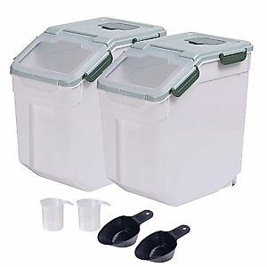 2 Pack Flour Storage Containers, Rice Storage Container Bin 50Lbs with Measuring Cup & Scoop, BPA Free Plastic Rice Dispenser for Flour, Grain Holder- Green