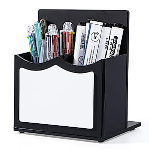 Yeeco Remote Control Holder Black Pencil Holder Pen Holder 2 Compartments Remote Controller holder Durable Collection Organizer for Home, School, Office, 5.9x3.5x6.3inches