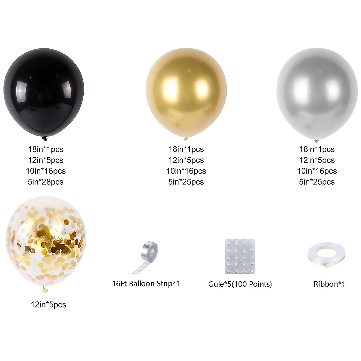 Bonropin 152pcs Black and Gold Balloons Garland Arch Kit with Black Gold Silver Balloons Gold Confetti Balloons New Year Ballons for Retirement Wedding Graduation New Year Birthday Party Decoration