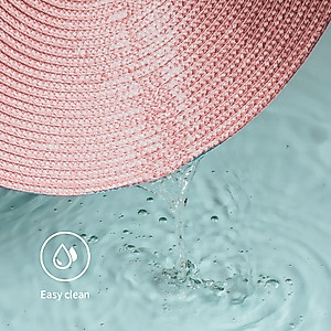 FunWheat Round Braided Placemats Set of 6 Place Mats for Dining Tables Woven Washable Non-Slip Table mats 15 inch for Easter Decoration(Pink, 6pcs)