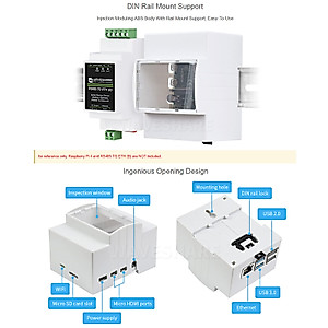 DIN Rail Case for Raspberry Pi 4, DIN Rail Mount Support, ABS Material, Clear Top Window, Large Inner Space Allows Accommodating an Extra Add-on Such as PoE HAT (D), RS485 CAN HAT etc. Easy to Use
