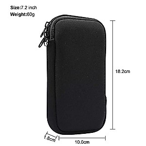 Neoprene Shock Absorbing Proof Pouch Large Cell Phone Sleeve Case Cover w Zipper/Neck Strap for iPhone 14 Plus Samsung Galaxy Note20 Ultra S22 Ultra A13 A03 A23 Moto G Power 2022 LG Stylo 6 (Black)