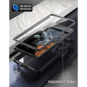 Poetic Guardian Case [6FT Mil-Grade Drop Tested] Designed for with Samsung Galaxy S22 Ultra 5G 6.8" (2022), Built-in Screen Protector Work with Fingerprint ID, Full Body Shockproof Case, Black/Clear