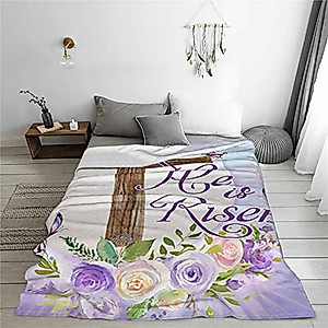 Gaotaju Flannel Fleece Blanket 40"X30" ，Easter Flag He is Risen Religious Sofa Throw Blanket Funny Ultra-Soft Travel Spring Blankets for Adult Keep Warm