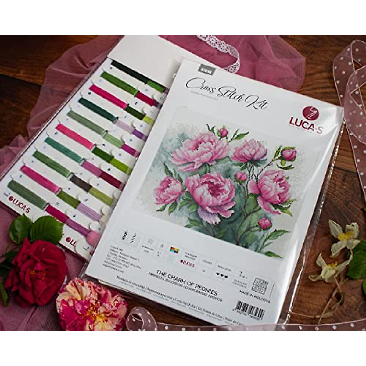 Luca-S Cross Stitch Kit The Charm of Peonies, Counted Cross Stitch Kit for Adults, Embroidery Kit, B7019