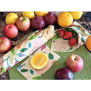 Reusable Beeswax Food Wrap (Set of 3) Eco friendly sustainable organic biodegradable cotton sheets bees wax wraps | Great safe storage keeps produce fresher | Sandwich wrap |Plastic Free zero waste