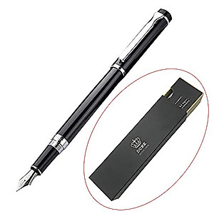 Duke Black Fountain Pen Set Fine Nib with Ink Cartridge Converter and Case