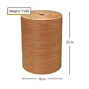 KOUBOO 1030001 Rattan Hamper with Cotton Liner, 18" x 18" x 22", Honey Brown