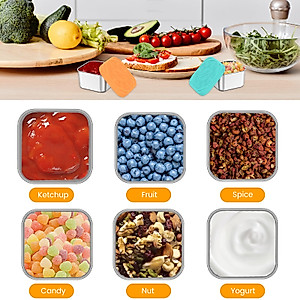 6 Pcs Stainless Steel Sauce Containers,2oz Metal Mini Snack Food Store Box Containers and Silicone Lids, Reusable Small Portable Boxes, Dishwasher Safe for Daycare School Office Travel, Leakproof