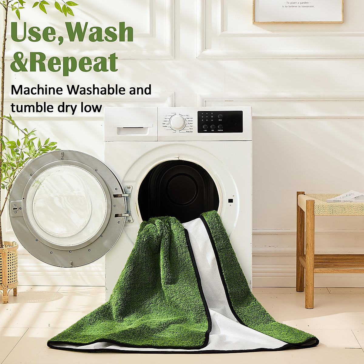 Qeils Washable Pee Pads for Dogs, 2 Pack Super Absorbent Reusable Puppy Pads with Green Long Wool for Potty Training, Floor, Couch, Bed, and Crate,18"x 24"