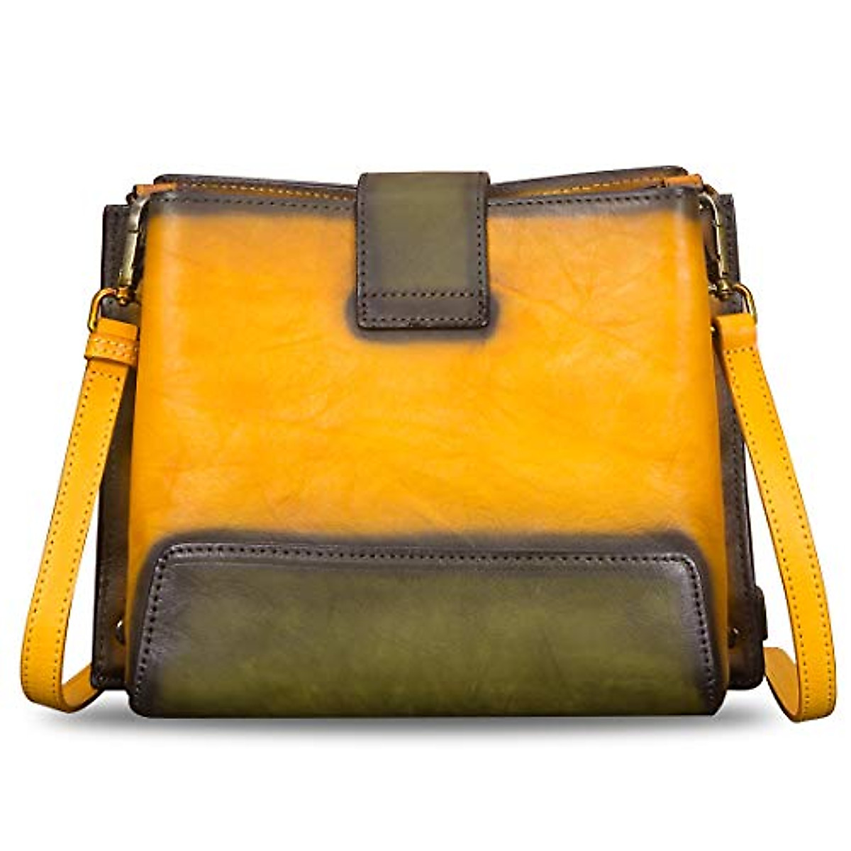 Genuine Leather Crossbody Bag for Women Vintage Shoulder Satchel with Convertible Double Straps (Yellow)