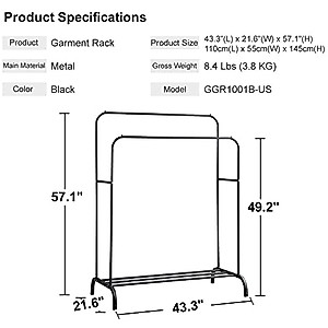 GISSAR Metal Clothing Rack, Double Rod Garment Rack with Bottom Shelf for Hanging Clothes, Coats, Skirts, Shirts, Sweaters, Boxes Shoes Boots Storage Organize, Height 57", Black