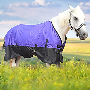 Gallopoff 600 Denier Rip-Stop Horse Rain Sheet Lightweight Waterproof and Breathable Turnout Horse Blanket (No Fill) Violet/Black 78