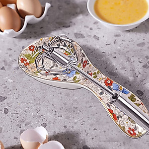 LEAZUL Ceramic Spoon Rest for Stove Top Large Spoon Holder Farmhouse Spoon Rest for Kitchen Counter Floral Coffee Spoon Rest Flowers Print Cooking Utensil Tools Rest Modern Farmhouse Kitchen Decor