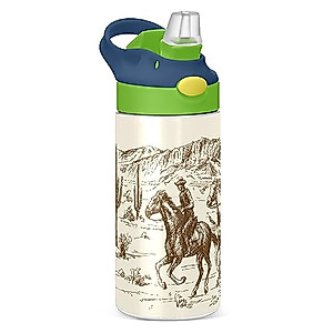 xigua West Cow Boy Kids Water Bottle,Vacuum Insulated Bottles with Straw Lid,Leakproof Stainless Steel Thermos Bottles for Girls and Boys
