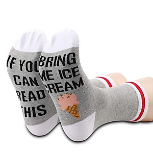 PXTIDY 2 Pairs Ice Cream Lover Gift Socks - If You Can Read This Bring Me Ice Cream - Novelty Love Desserts Gifts