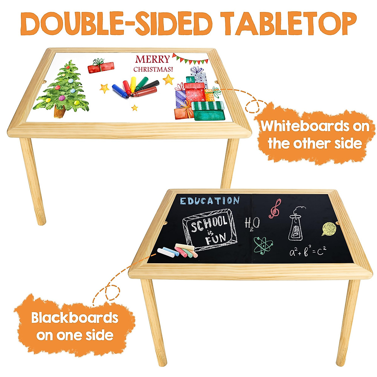 AMAWOOD Kid's Wooden Sensory Table with 2 Storage Bins, Play Sand & Water Table for Kids, Children Activity Table with Blackboard & Whiteboard, Gift for Boys Girls