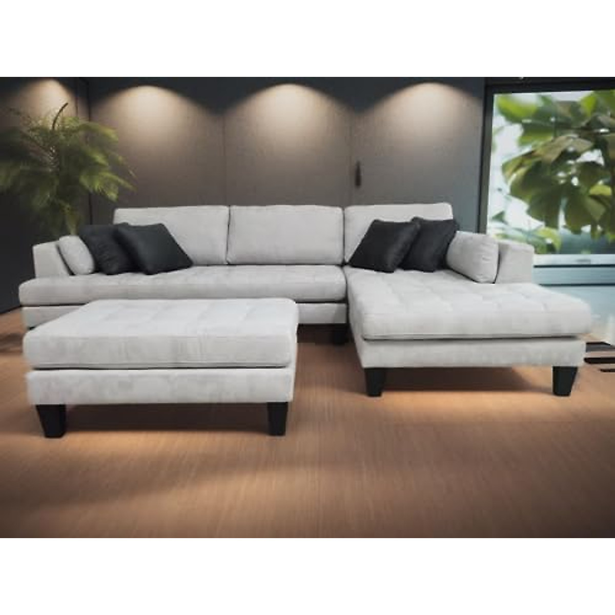 Stendmar 3pc 120" Contemporary Grey Microfiber Sofa Couch Sectional Sofa Chaise Ottoman S168RG