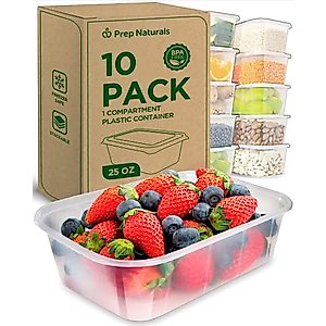 PrepNaturals Containers- 10 Pack of 25 Oz 100% BPA-free Plastic Food Containers with Lids- For Meal Preps and Storage- Dishwasher Safe- Food Storage Containers with Lids