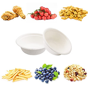 Lshfwn 100 PCS Disposable Paper Bowls,100% Compostable Biodgradble Bowl,12 OZ White Party Paper Bowls,Natural Sugarcane Fibers Bowls for Parties Catering