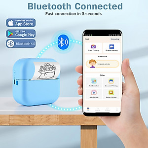 GYTBL Mini Printer with 13 Roll Sticker Paper, Portable Sticker Printer Efficiently and Quickly, Thermal Printer for Study Notes, Pictures, DIY, Label, Free App with Multiple Templates Printer