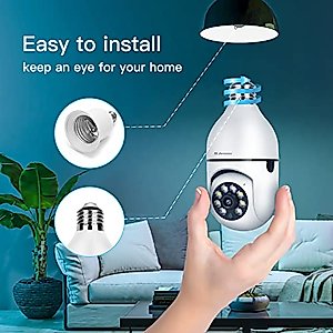 Jennov 3MP/2K Light Bulb Security Camera Wireless Outdoor, 2.4GHz Light Socket Security Camera, 360° Indoor WiFi Home Lightbulb Surveillance Camera Motion Detection, Color Night Vision, Two Way Talk