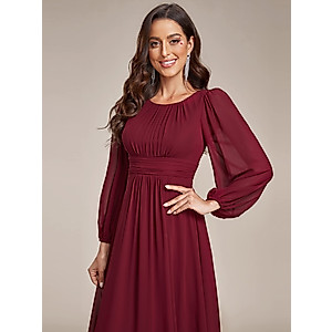 Ever-Pretty Women's Classic A-Line Chiffon Ruched Long Formal Dress with Sleeves Burgundy US10