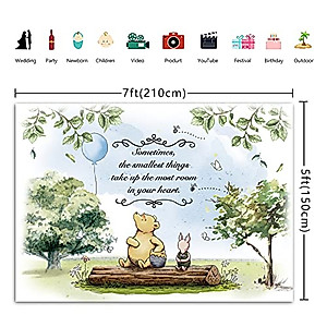 Classic Little Bear Cartoon Animal Backdrop Boy Kids Blue Balloon Birthday Photo Background Newborn Baby Shower Party Supplies Cake Table Decoration Backdrop 7x5FT