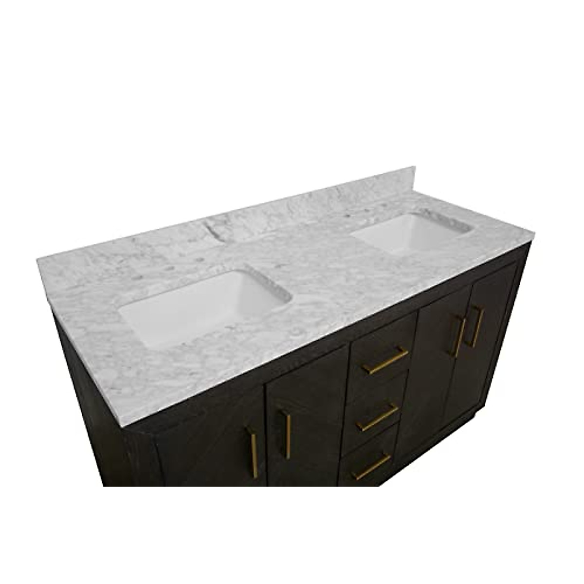 Kitchen Bath Collection Peyton 60-inch Double Bathroom Vanity (Carrara/Dark Oak): Includes Dark Oak Cabinet with Stunning Carrara Marble Countertop and White Ceramic Sinks